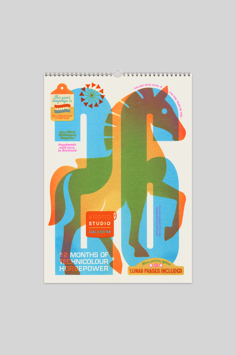 RISOTTO 2026 Calendar - A3 Risograph Wall Hanger | Printed in Scotland
